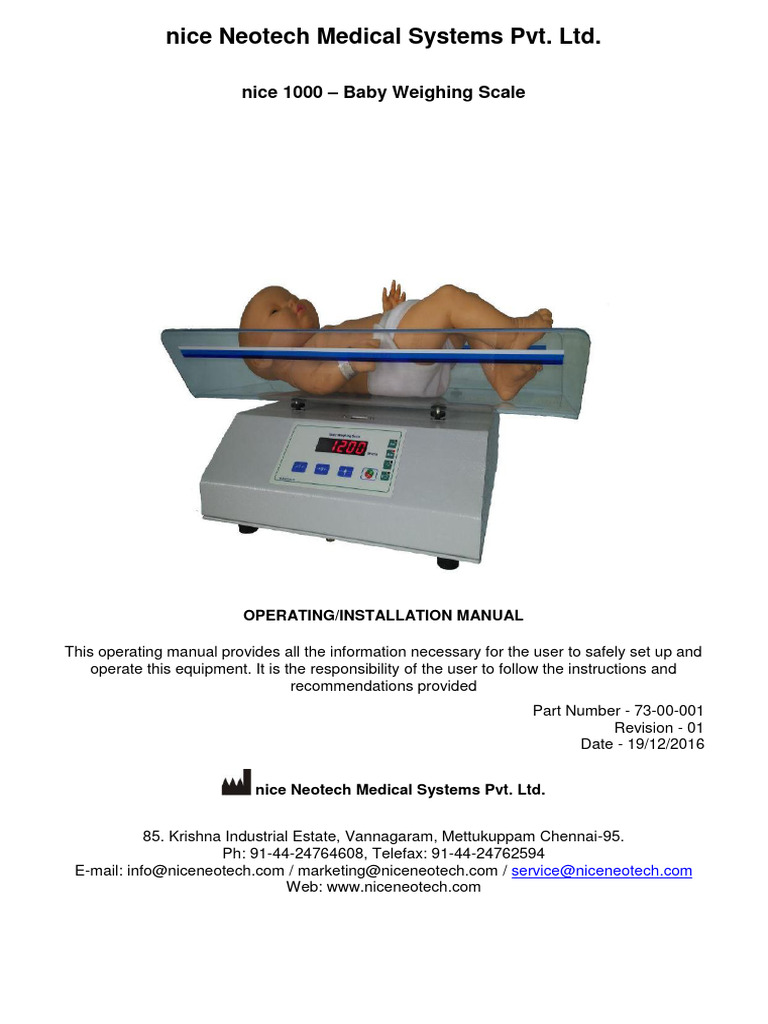 Nice 1000 Baby Weighing Scale Manual | PDF | Weighing Scale | Weight