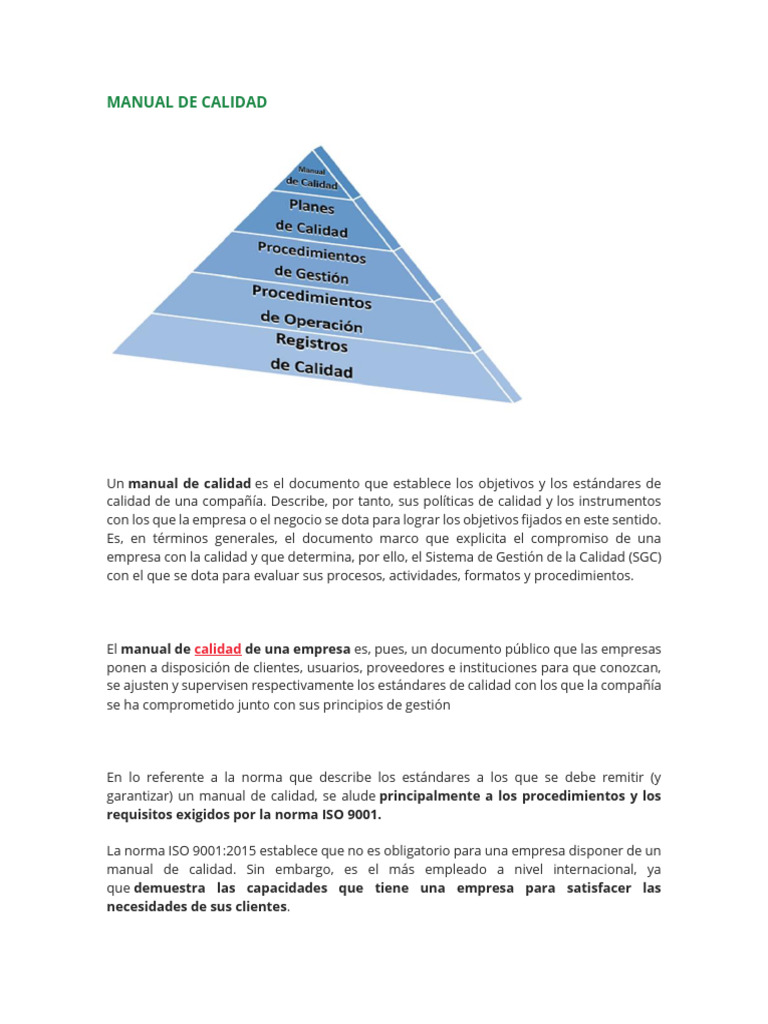 Manual de Calidad | PDF | Calidad (comercial) | Sistema de manejo de calidad
