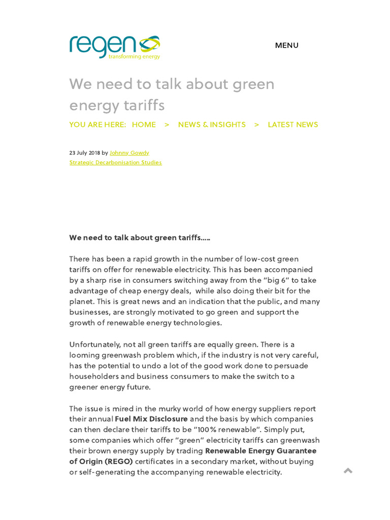 We Need To Talk About Green Energy Tariffs - Regen | PDF | Sustainable ...