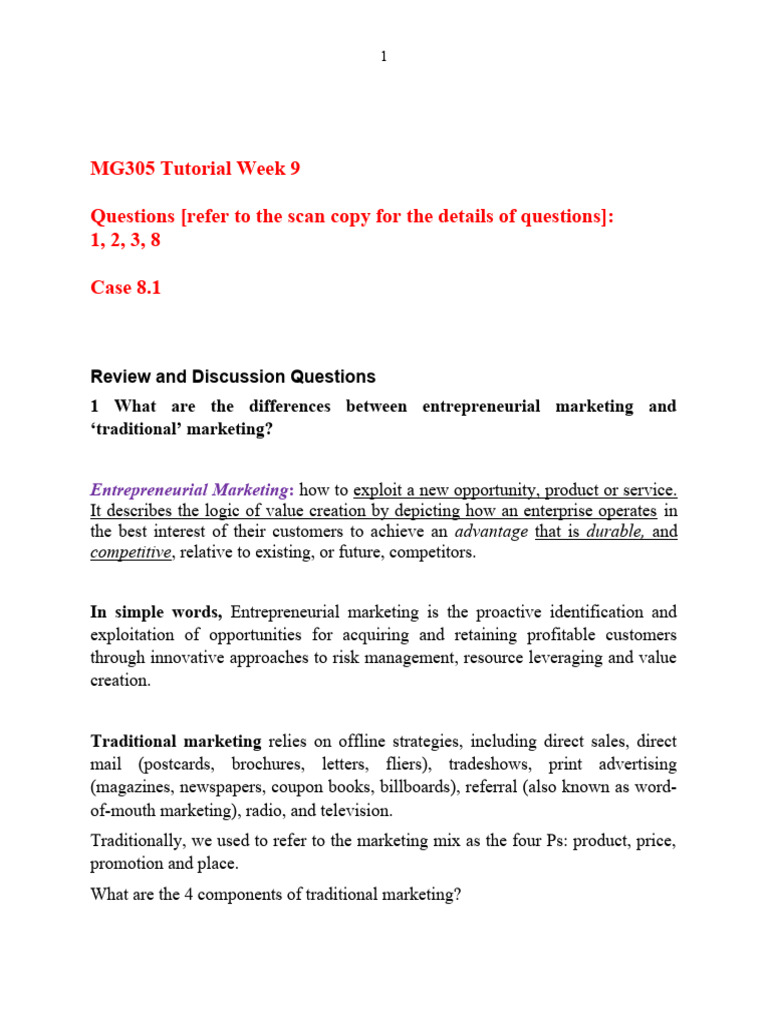 MG305 Tutorial - Week 9 - Answers | PDF | Marketing | Market Segmentation