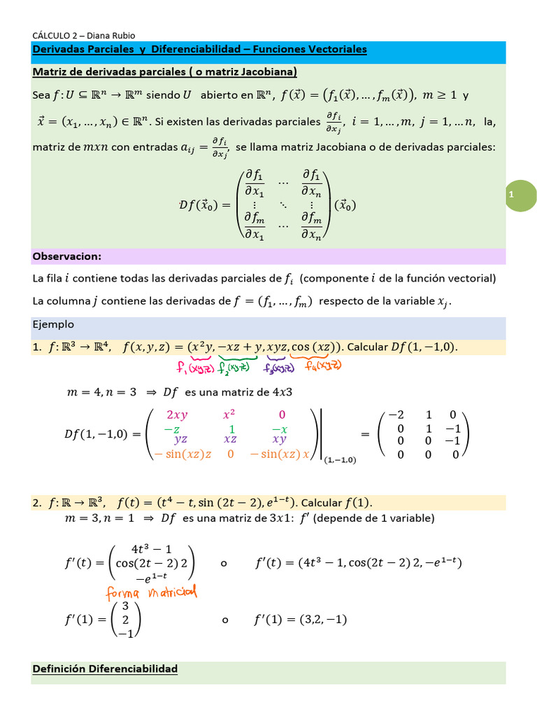 Derivadas y Diferenciabilidad - Funciones Vectoriales | PDF | Matriz (Matemáticas) | Relaciones ...