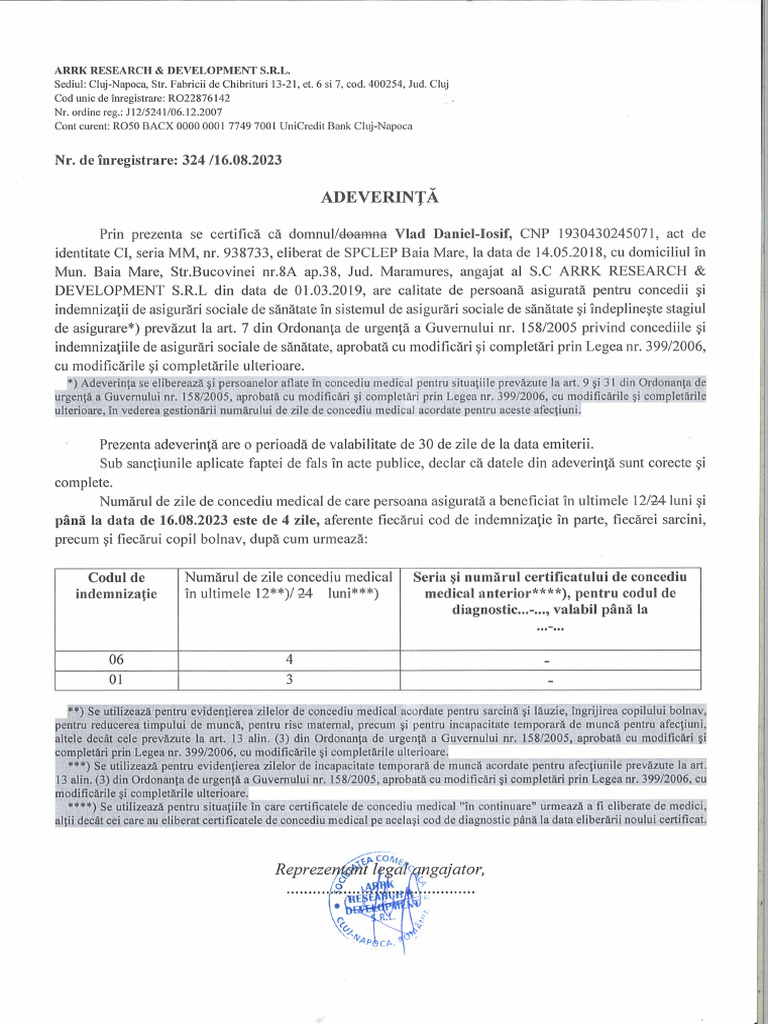 Adeverinta Vlad Daniel Iosif | PDF