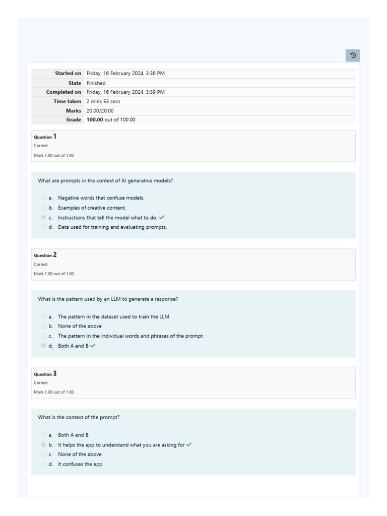 AI Prompt Engineering Quiz Results | PDF | Cognition | Learning