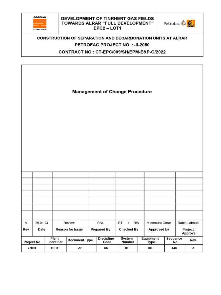 Management of Change Procedure for EPC2 | PDF | Risk | Safety