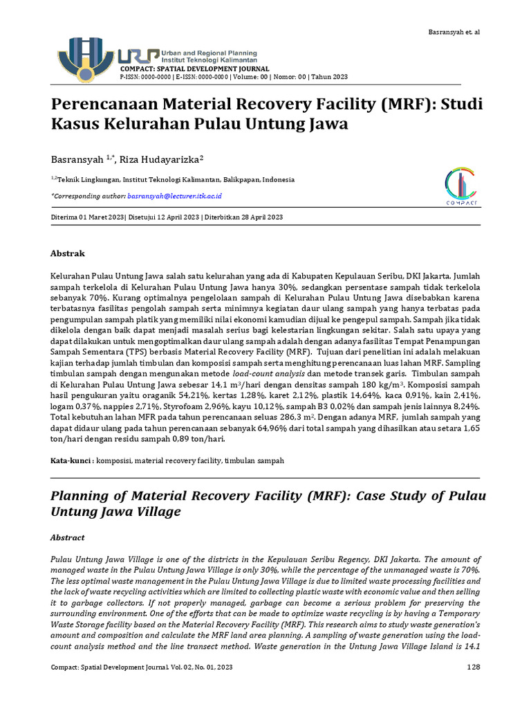 Perencanaan MRF Kelurahan Pulau Ungung Jawa - 2023 | PDF