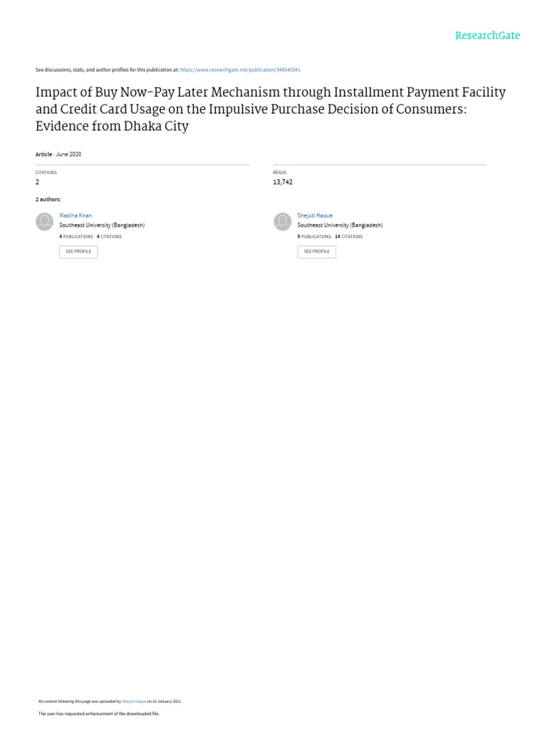 Impact of Buy Now-Pay Later Mechanism Through Installment Payment ...