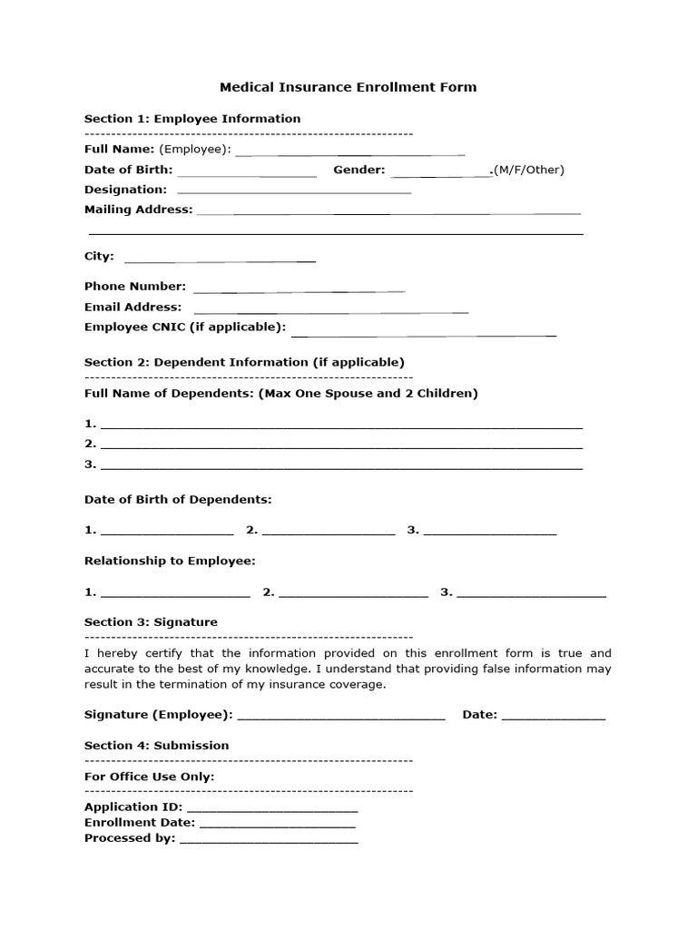 Insurance Enrollment Form Vertex | PDF