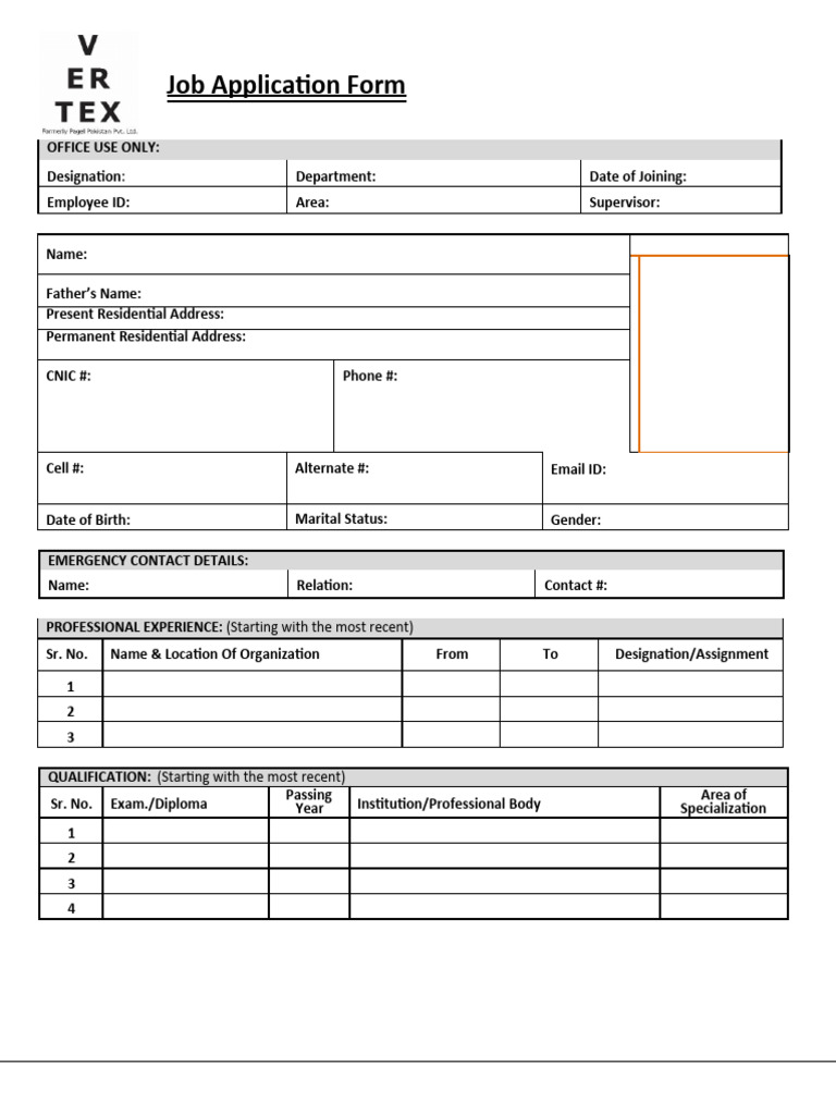 Job Application Form Vertex | PDF