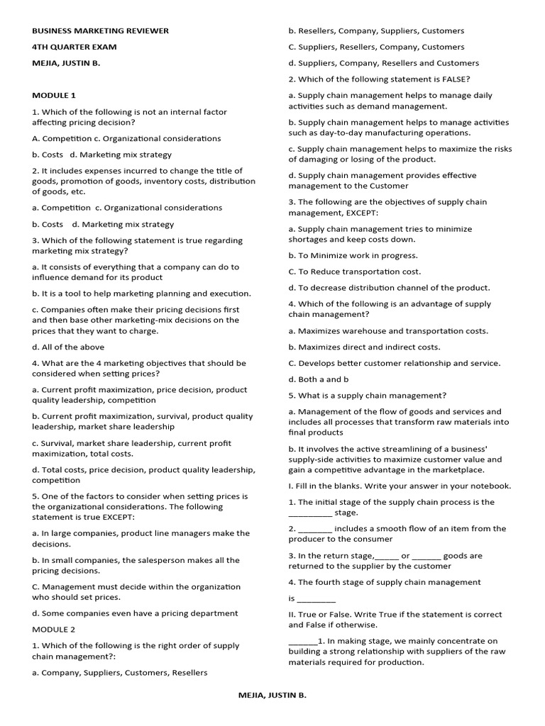 Business Marketing Exam Guide | PDF | Marketing | Brand