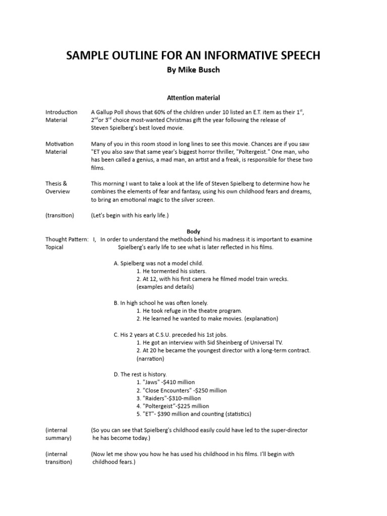 Sample Outline for an Informative Speech | PDF