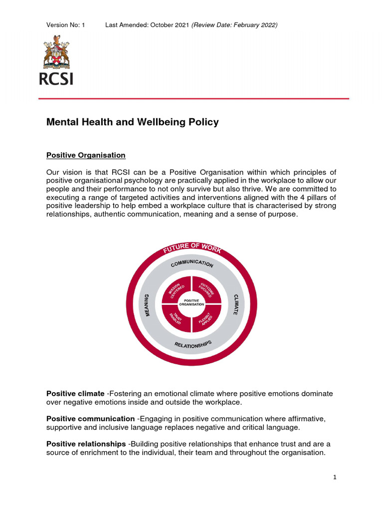 Mental Health and Wellbeing Policy | PDF | Mental Health | Occupational ...