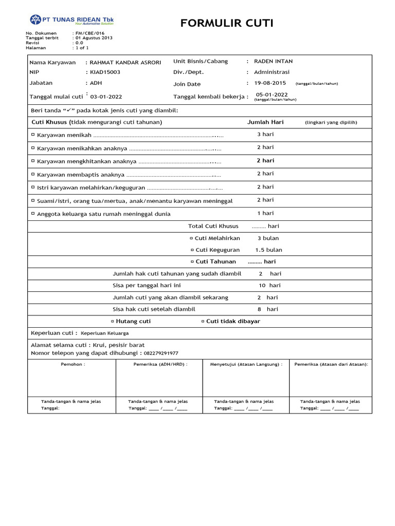 Form Cuti | PDF