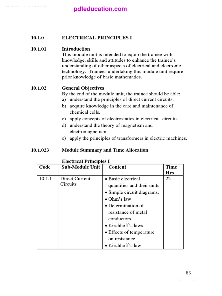 Electrical Principles Course Outline Cer | PDF | Capacitor | Transformer