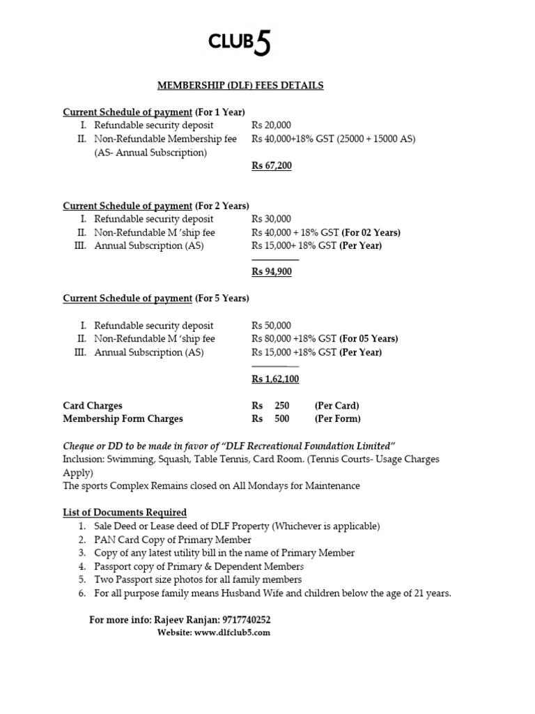 DLF 5 Club - DLF-FEES DETAILS | PDF