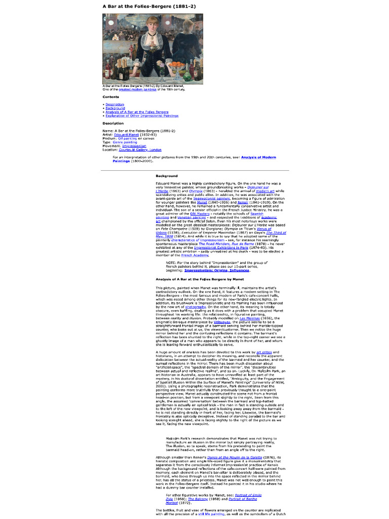 A Bar at The Folies Bergere, Edouard Manet 1 | PDF