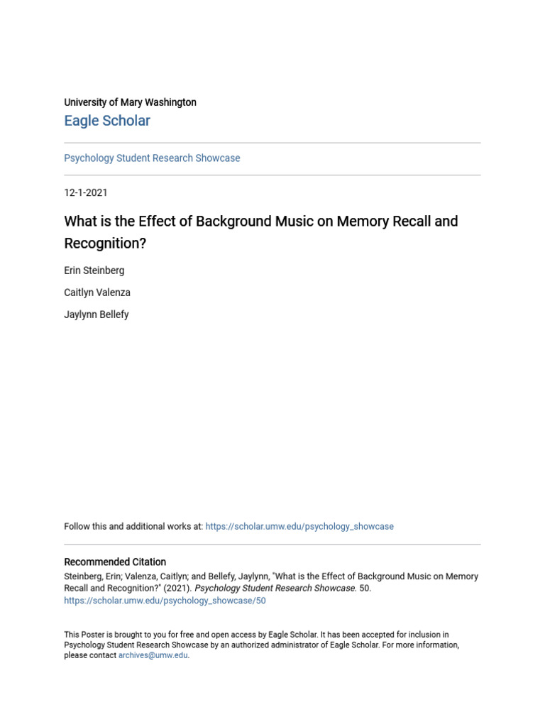 What Is The Effect of Background Music On Memory Recall and Recog | PDF ...