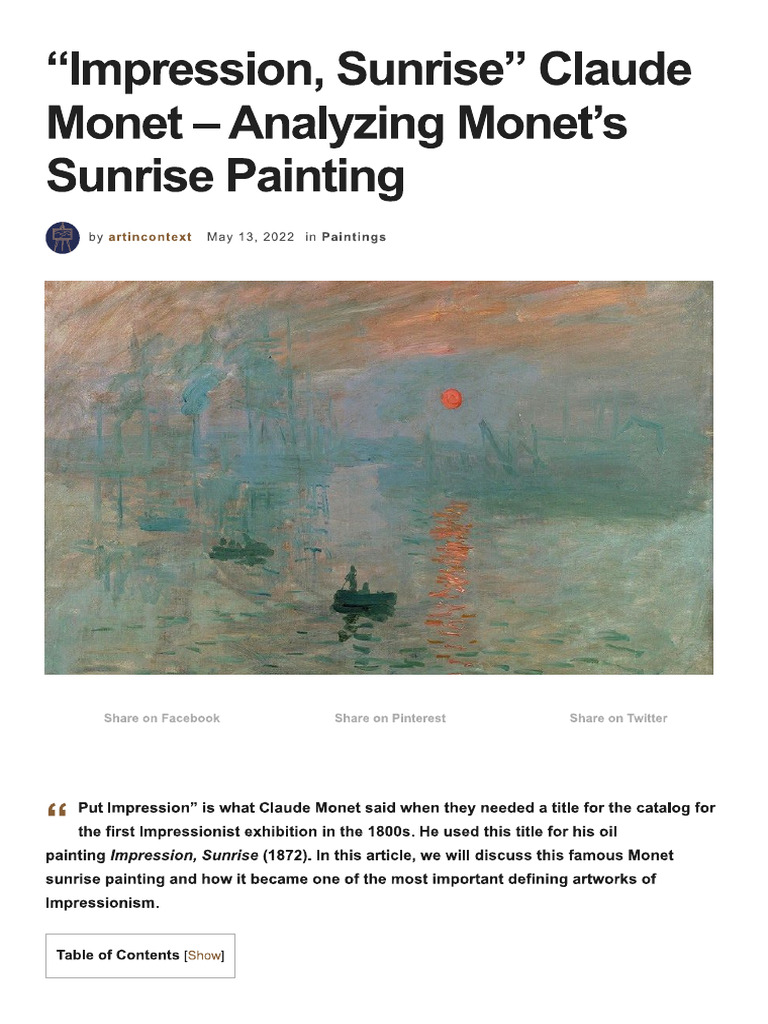 Impression Sunrise - Analyzing Monet's Sunrise Painting | PDF