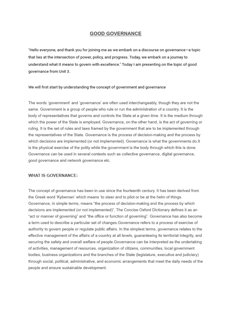 Good Governance | PDF | Governance | Good Governance