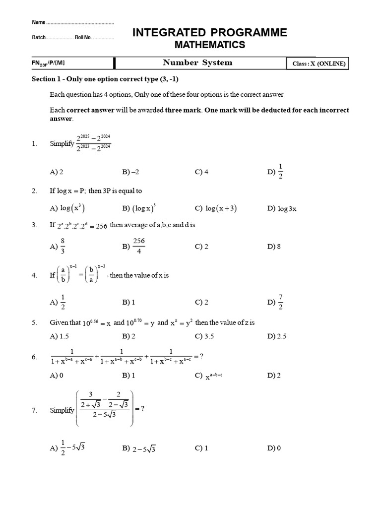 Number System 04-05-2024 (FDN X) Revised Exam | PDF | Numbers ...