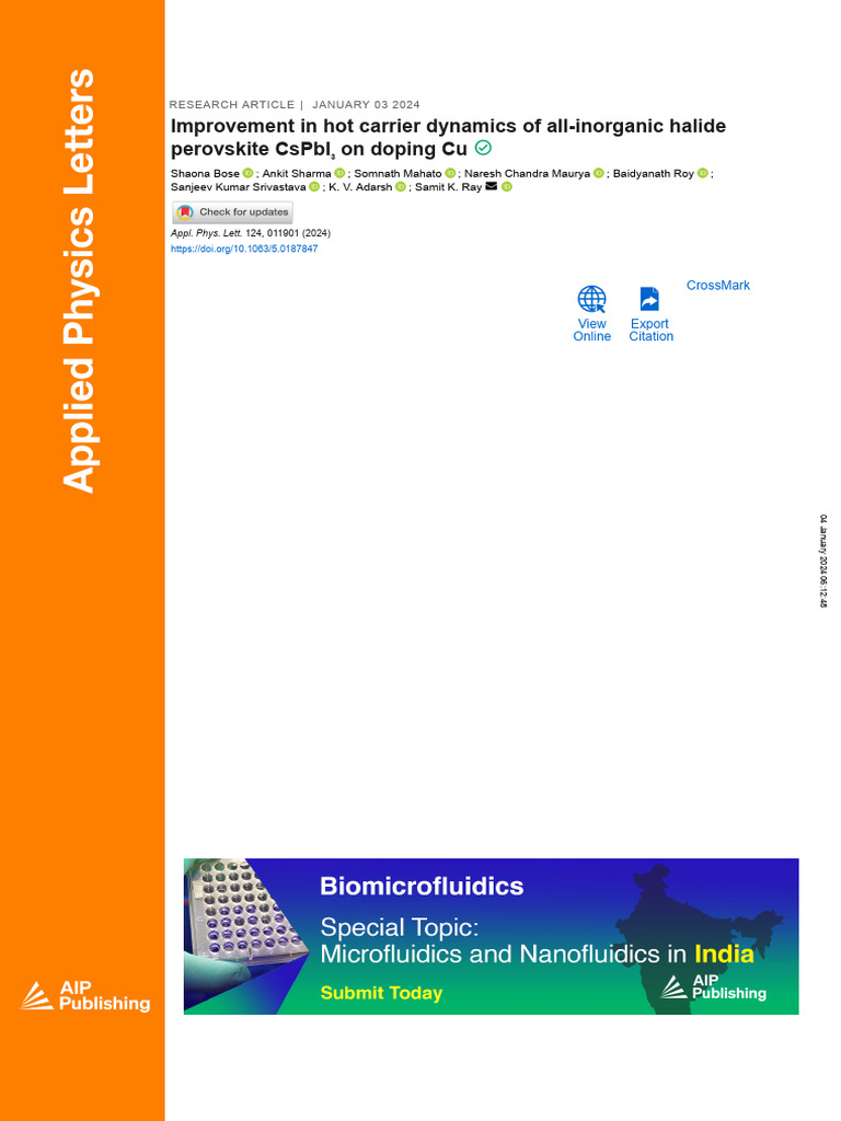 Improvement in Hot Carrier Dynamics of All-Inorganic Halide Perovskite CsPbI3 On Doping Cu | PDF ...