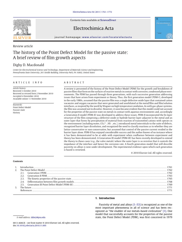 The History of The Point Defect Model For The Passive State A Brief ...