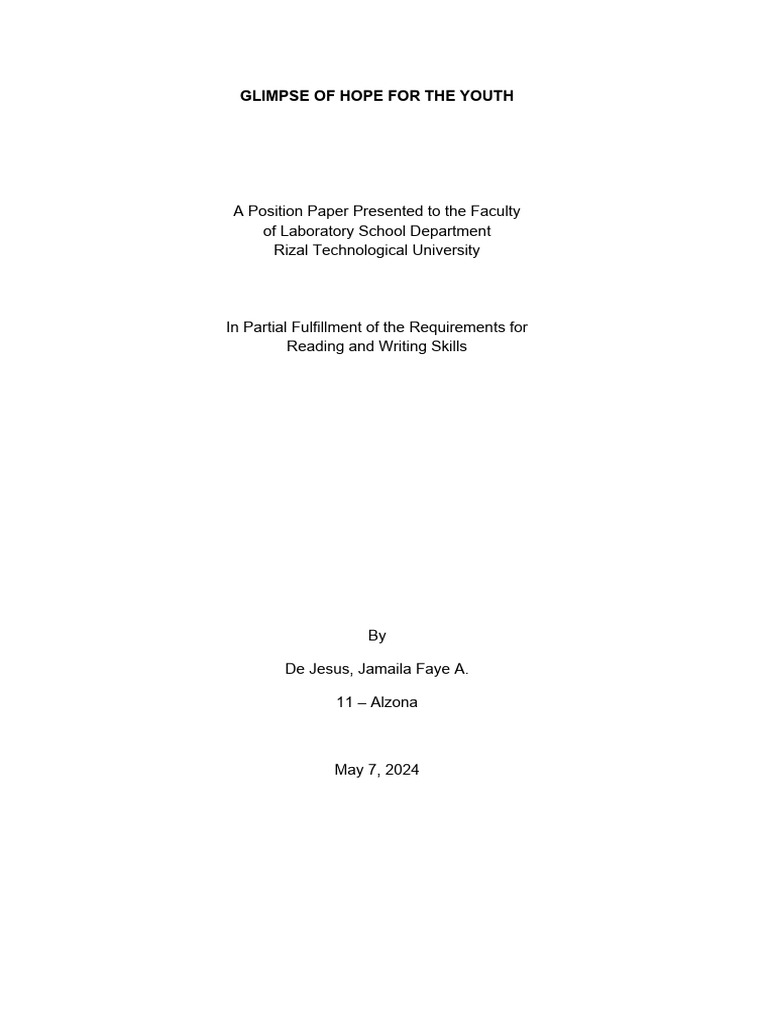 Alzona - de Jesus - Jamaila Faye - A - PositionPaper | PDF | Sex ...