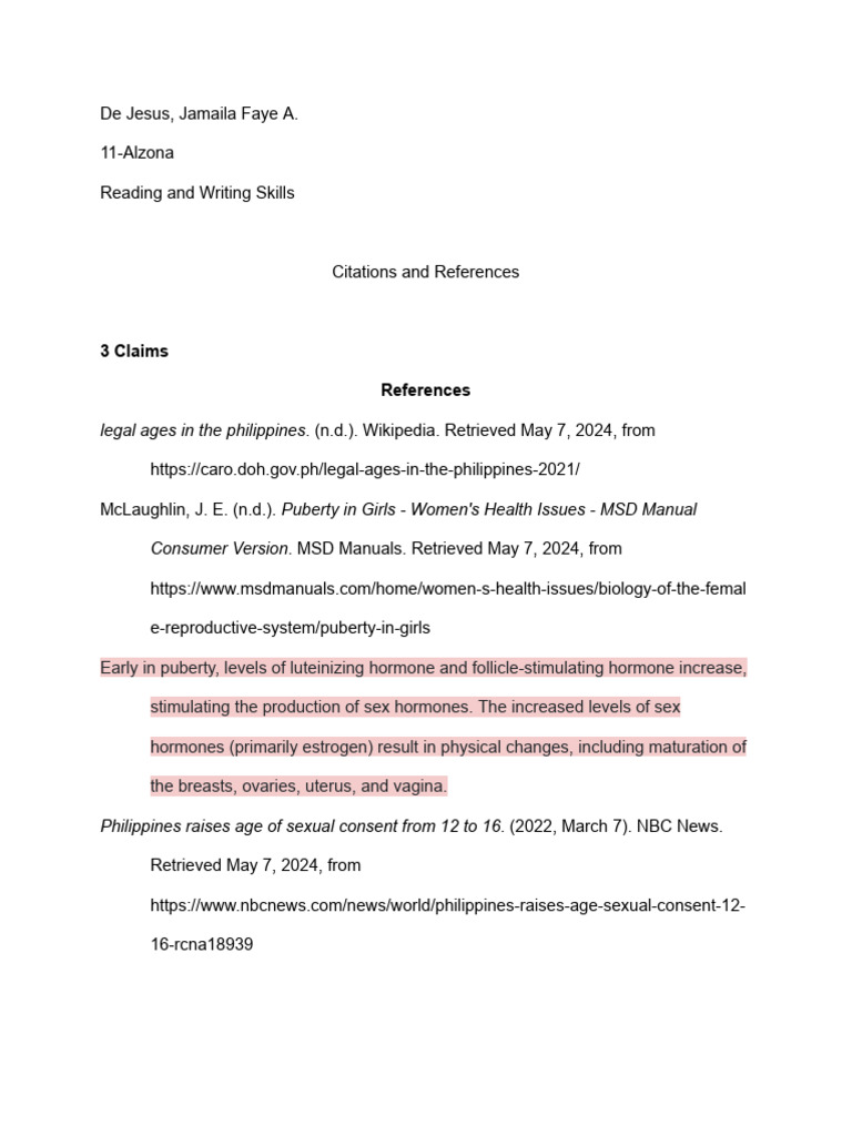 De Jesus - Citations and References | PDF | Consent | Puberty