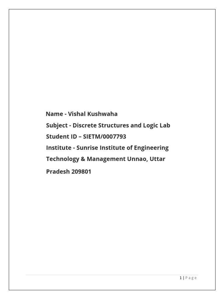 Discrete Structures And Logic Lab By Vishal Kushwaha Pdf Computing Computer Programming 6146