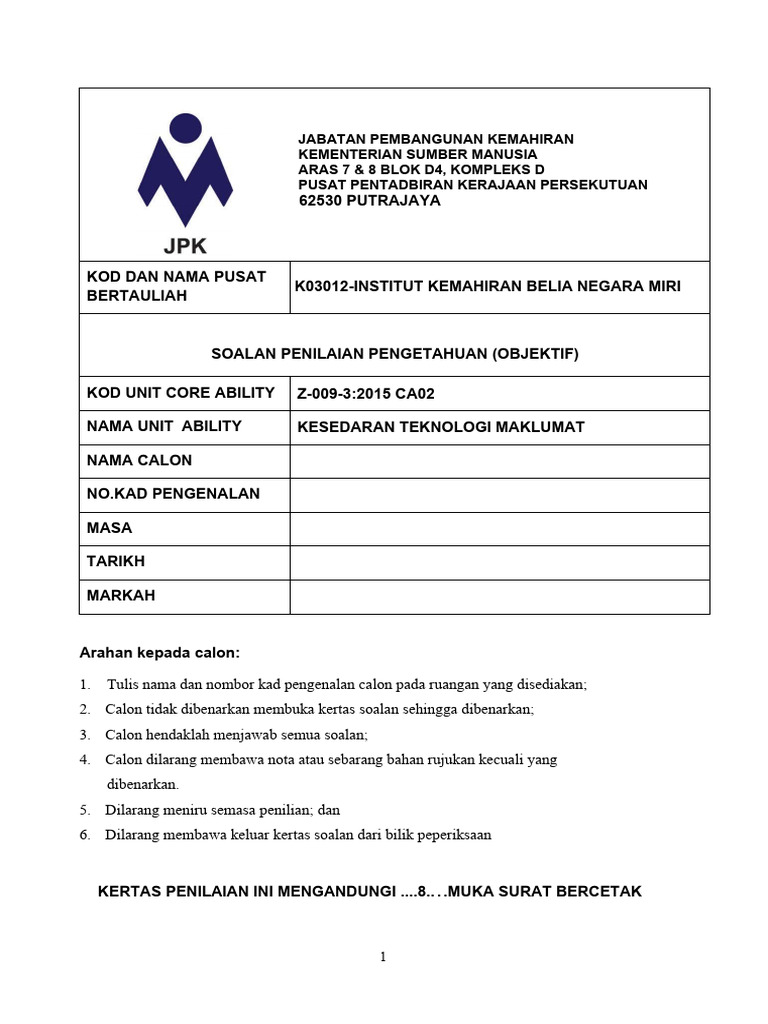 Penilaian Pengetahuan NCS Ca02 | PDF | Teknologi & Rekayasa