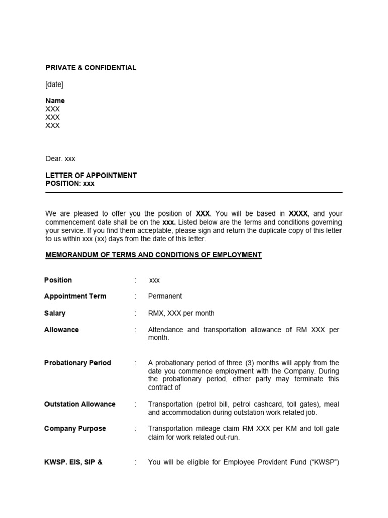 Employment Letter Malaysia | Download Free PDF | Employment | Salary