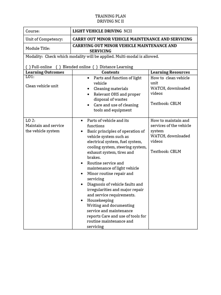 Driving School training plan | PDF | Vehicles | Driving
