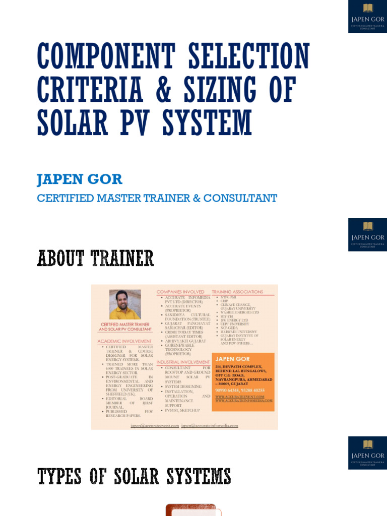 8 & 9. Component Selection Criteria & Sizing of Solar PV | PDF | Solar ...