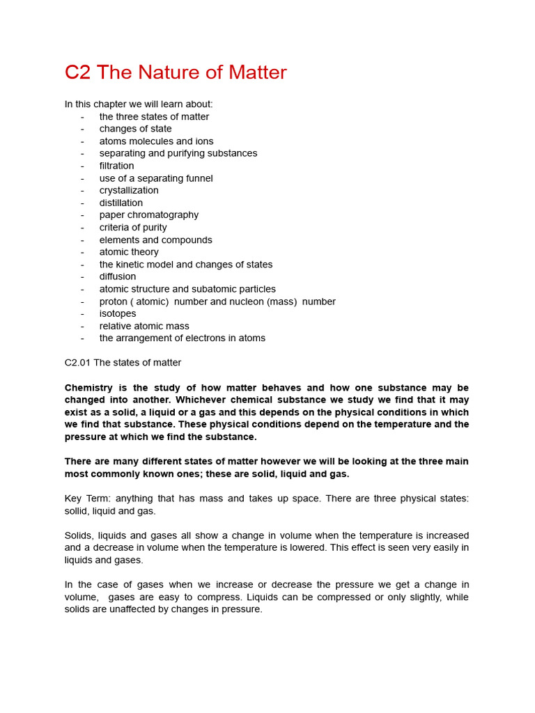 C2 The Nature of Matter | PDF | Atoms | Chemical Elements