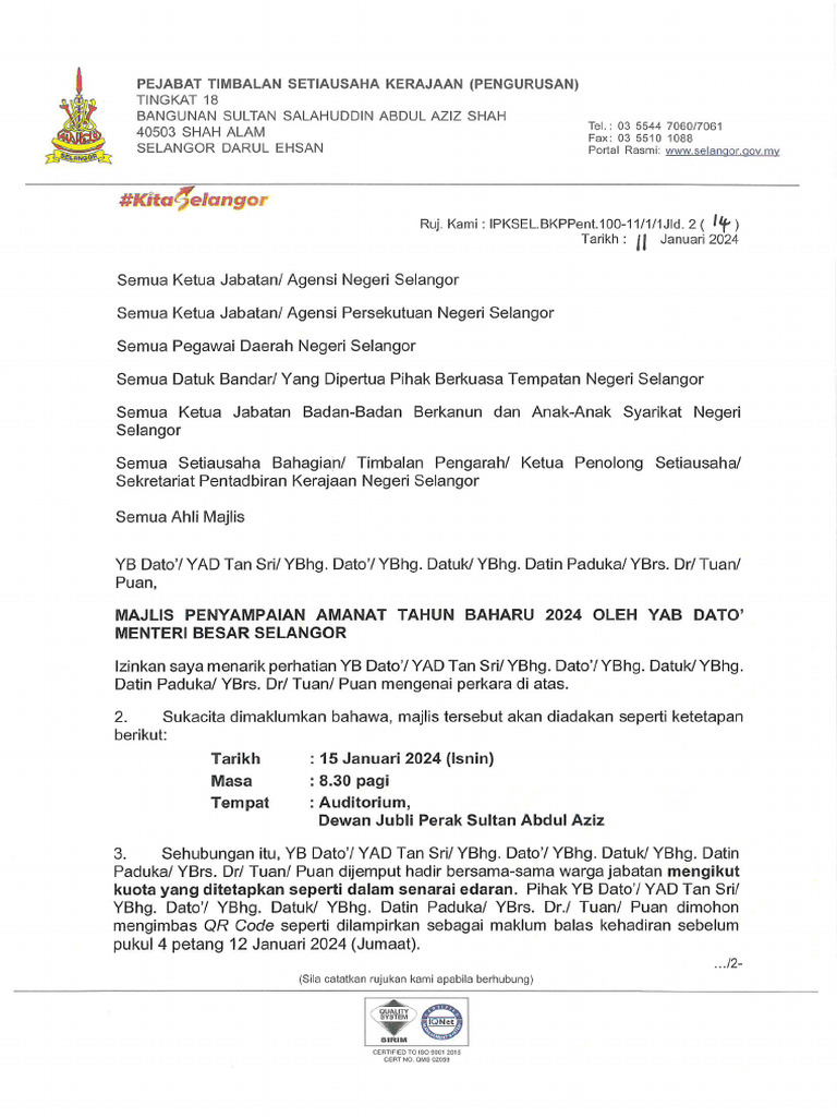 Surat Hebahan Majlis Penyampaian Amanat Tahun Baharu 2024 Oleh Yab Dato ... Surat Hebahan Majlis Penyampaian Amanat Tahun Baharu 2024 Oleh Yab Dato ...