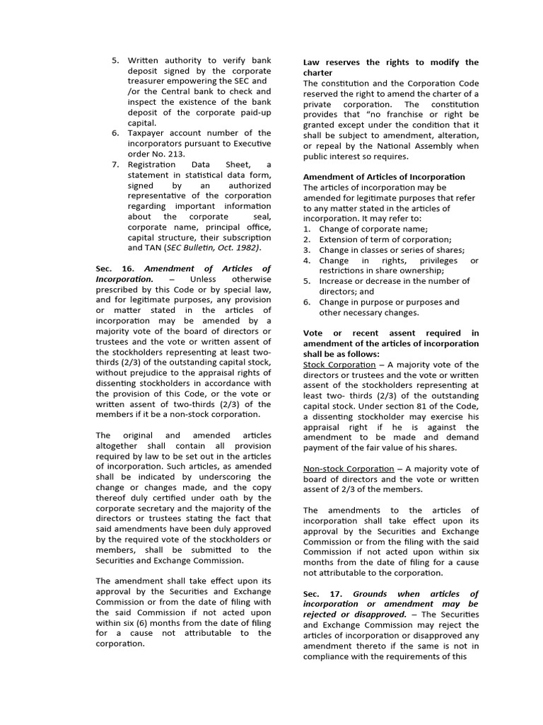 Incorporation. - Unless Otherwise | Download Free PDF | Board Of Directors | Corporations