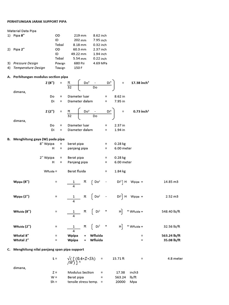 Perhitungan Support Pipa dan Gaya | PDF | Pressure | Mechanics
