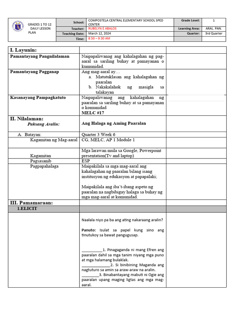 Daily Lesson Plan - 7es AP Quarter 3 Week 6 | PDF
