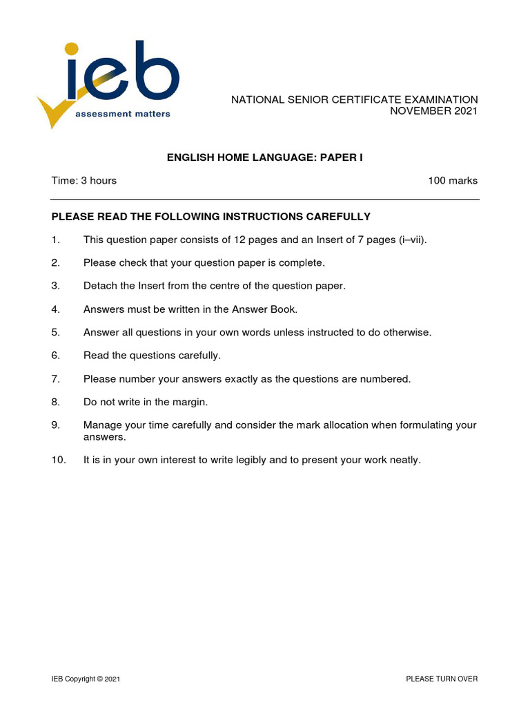 English HL P1 2021 | PDF | English Language