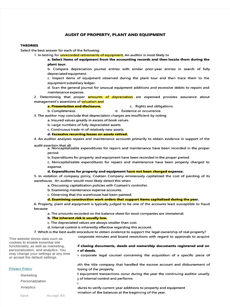 Audit Procedures for Fixed Assets | PDF | Depreciation | Expense