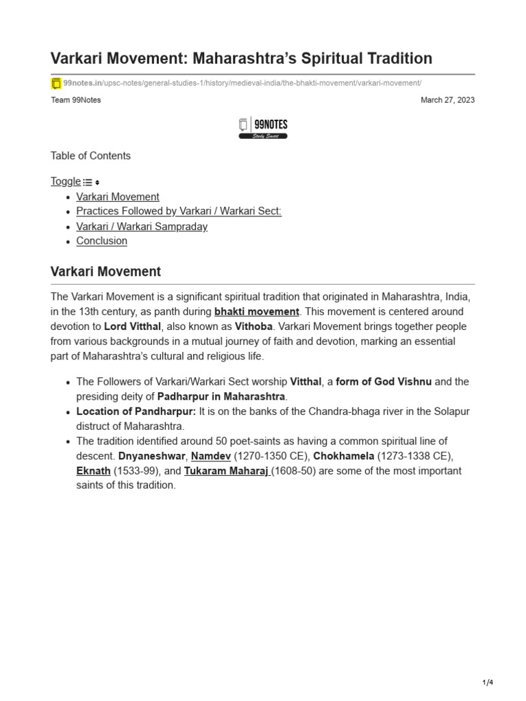 Varkari Movement: Maharashtra's Devotion | PDF | Indian Religions ...