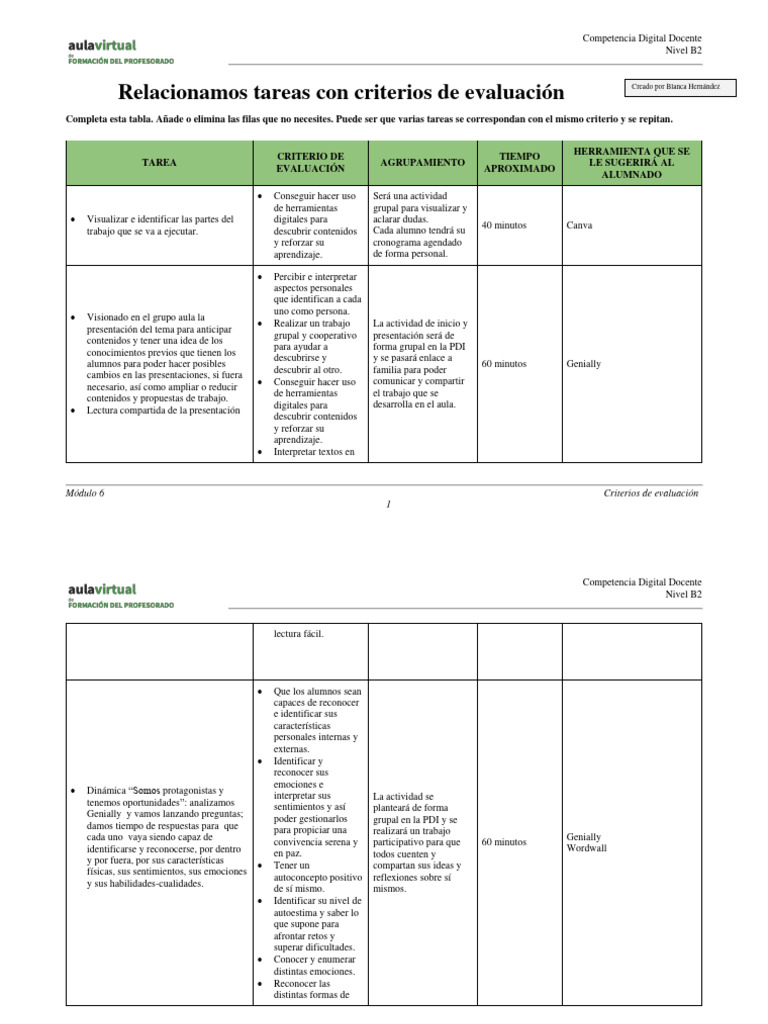 Asociamos Tareas A Criterios de Evaluacion | PDF | Evaluación | Las emociones