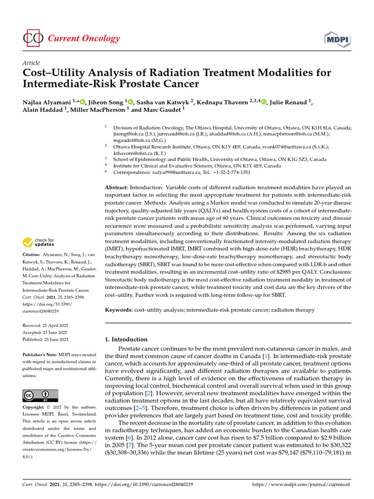 Cost-Utility Analysis of Radiation Treatment Modalities | PDF ...