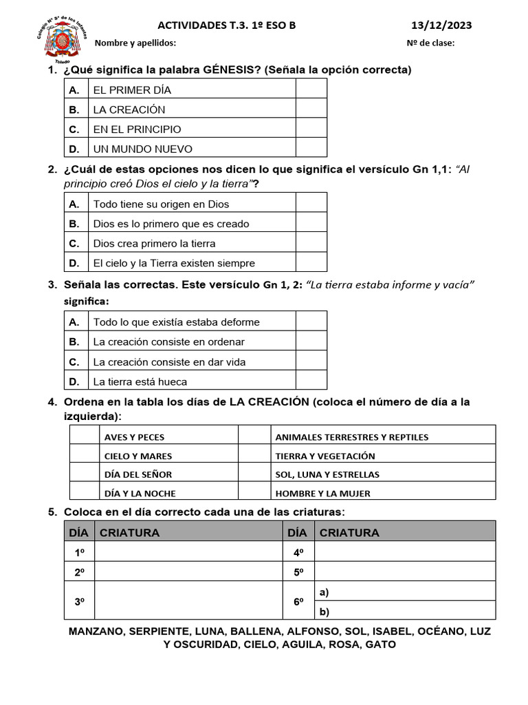 Actividades Tema 3. Historia de La Salvación. La Biblia. | PDF | Libro ...