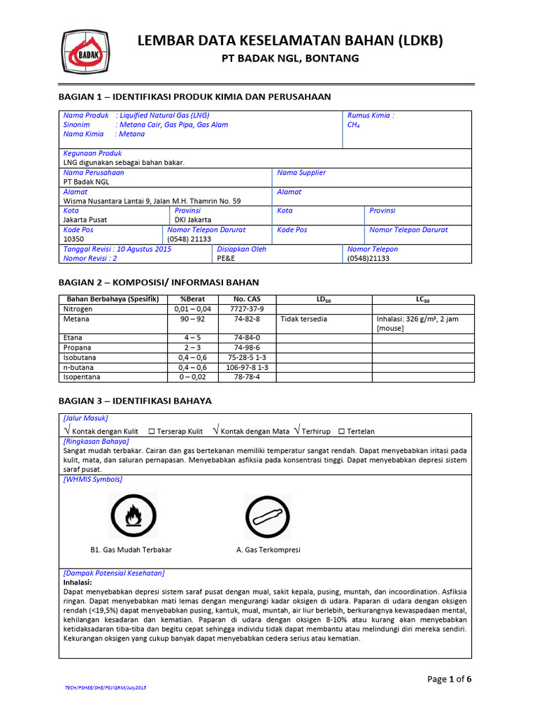 Lembar Data Keselamatan LNG dan Metana | PDF