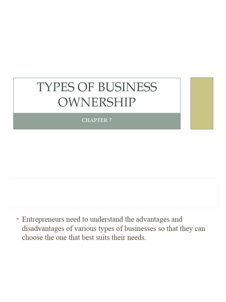 CH 7 Types of Business Ownership | PDF | S Corporation | Partnership CH 7 Types of Business Ownership | PDF | S Corporation | Partnership