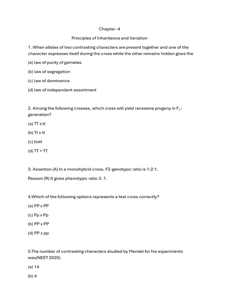 Chapter-4 Bio Questions | PDF | Dominance (Genetics) | Genotype