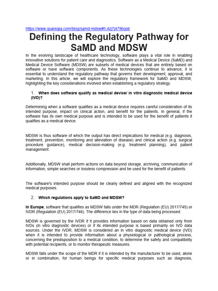 Qara SaMD and MDSW | PDF | Medical Device | Medical Diagnosis