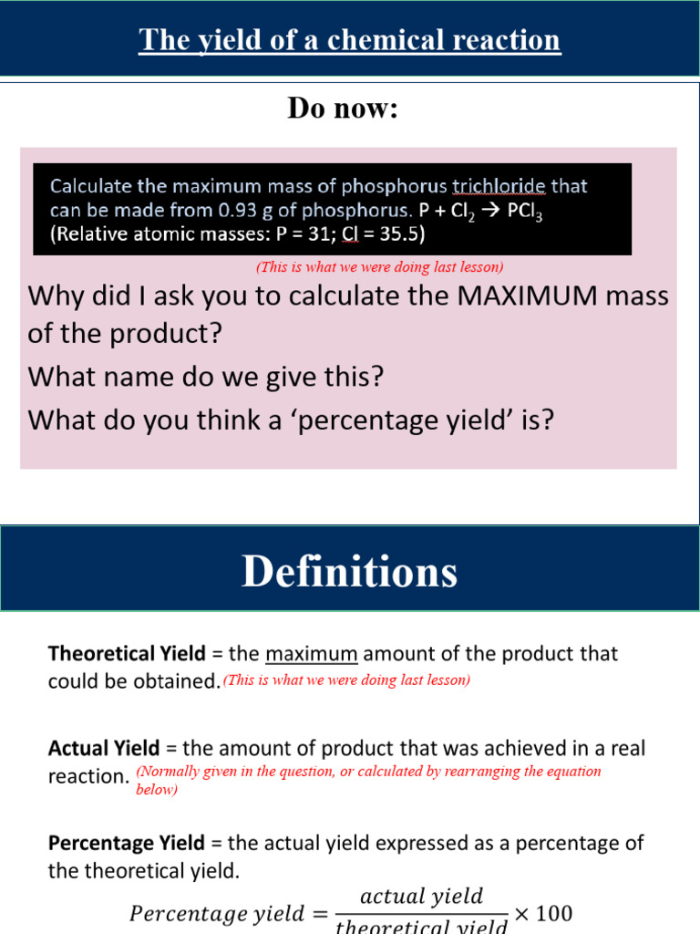 iGCSE Chemistry Lesson 4 - The Yield of A Chemical Reaction (CHEM Only ... iGCSE Chemistry Lesson 4 - The Yield of A Chemical Reaction (CHEM Only ...