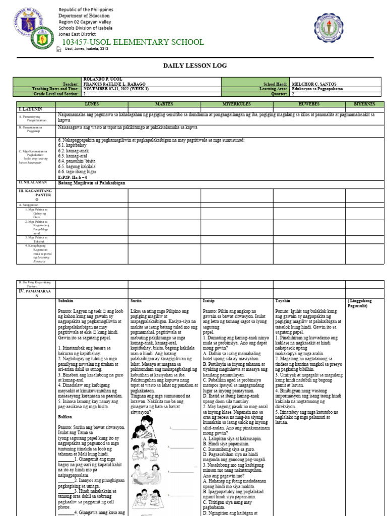 103457-Usol Elementary School: Daily Lesson Log | PDF