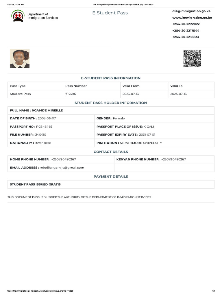 Mireille Student Epass | PDF | Government And Personhood